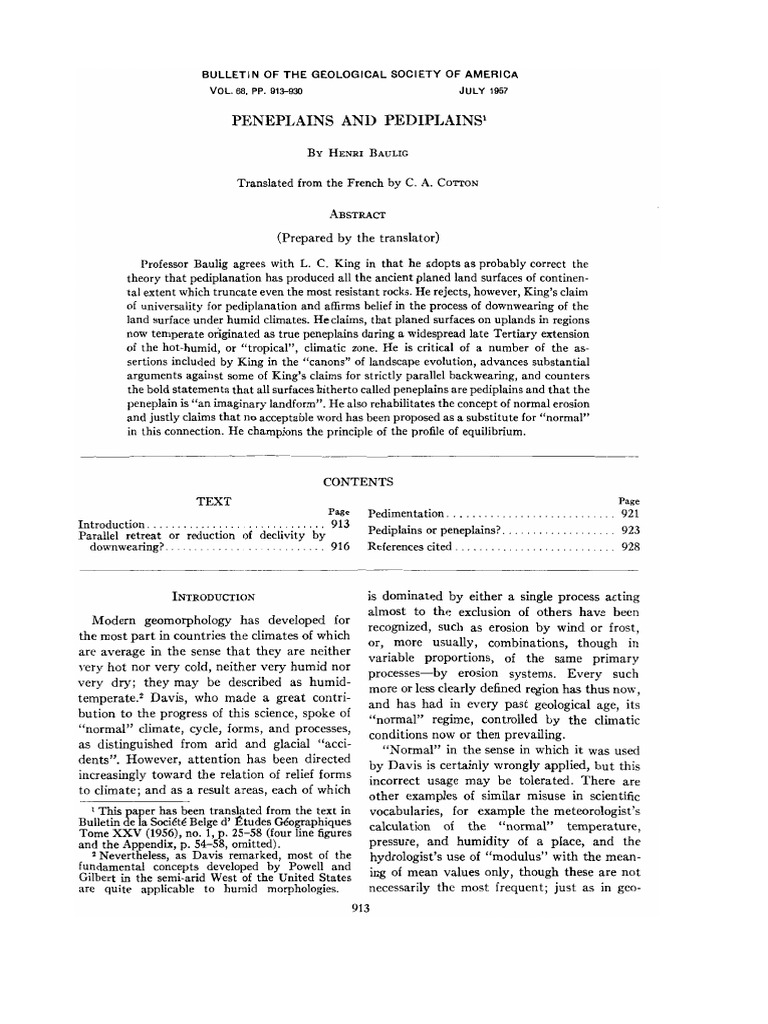 Baulig, H. Peneplains and Pediplains | PDF | Erosion | Earth Sciences