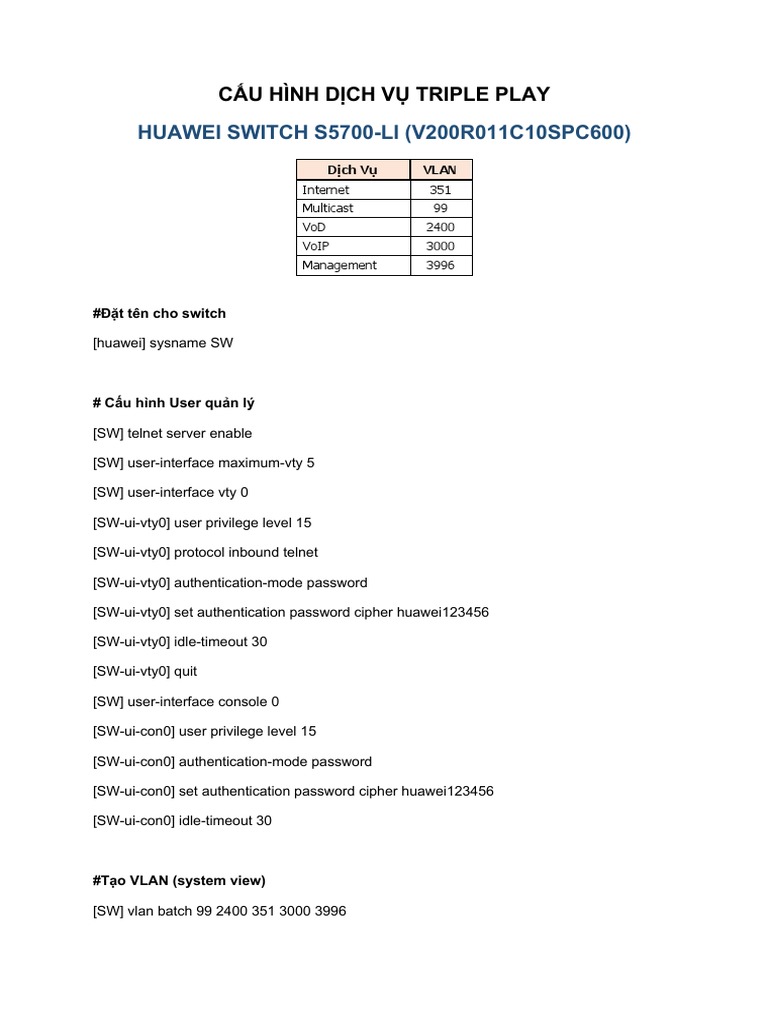 Huawei Switch Service Config | PDF | Ip Address | Computer Networking