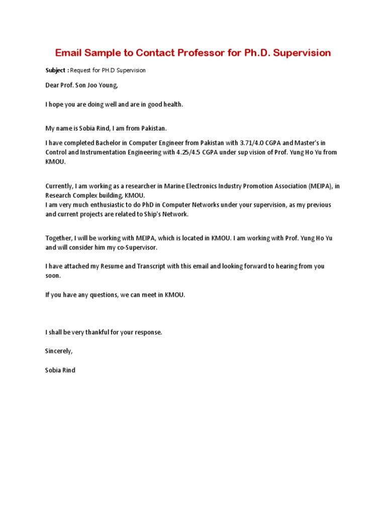 Email Sample To Contact Professor - 2 | PDF