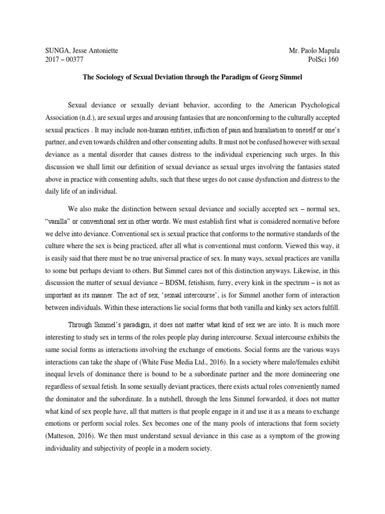 Sociology Of Sexual Deviation Accd To Simmel Pdf Deviance