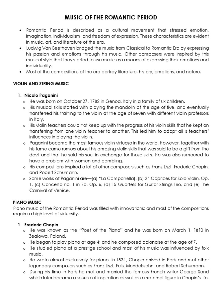 Romantic Era Music Masters | PDF | Robert Schumann | Frédéric Chopin