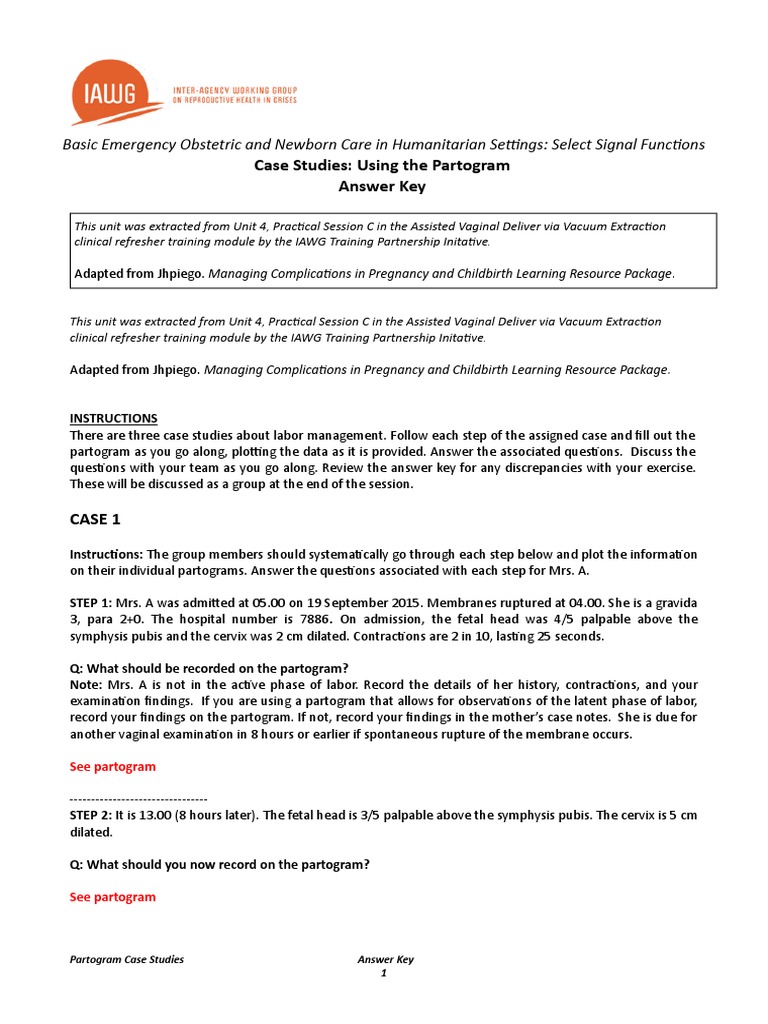 Partogram Case Studies Answer Key | PDF | Childbirth | Women's Health