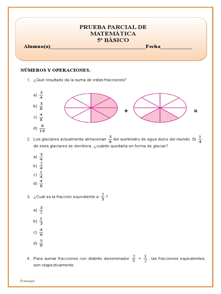 Prueba Matematica Fracciones 5 Basico | PDF | glaciar | Fracción ...