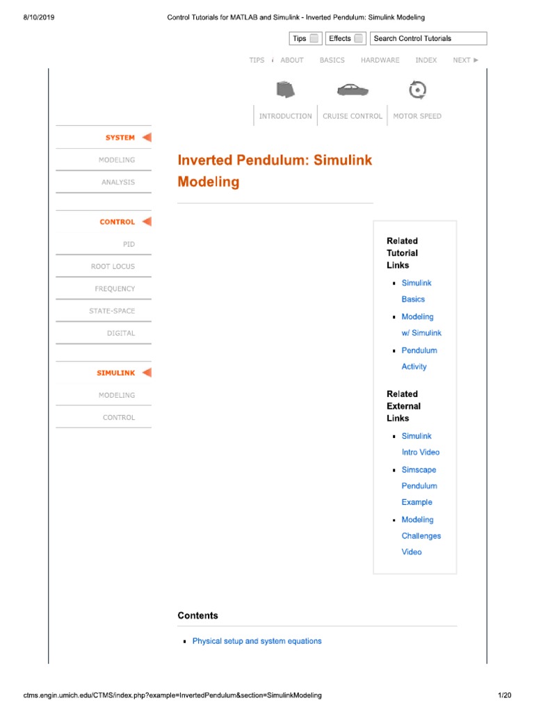 1.tutorial Inverted Pendulum in Simulink Modeling | PDF