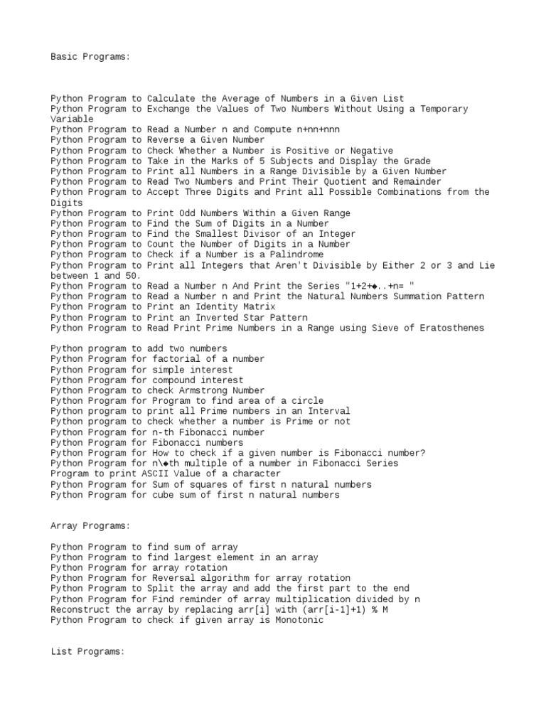 Python Basic Programs | PDF | String (Computer Science) | Numbers