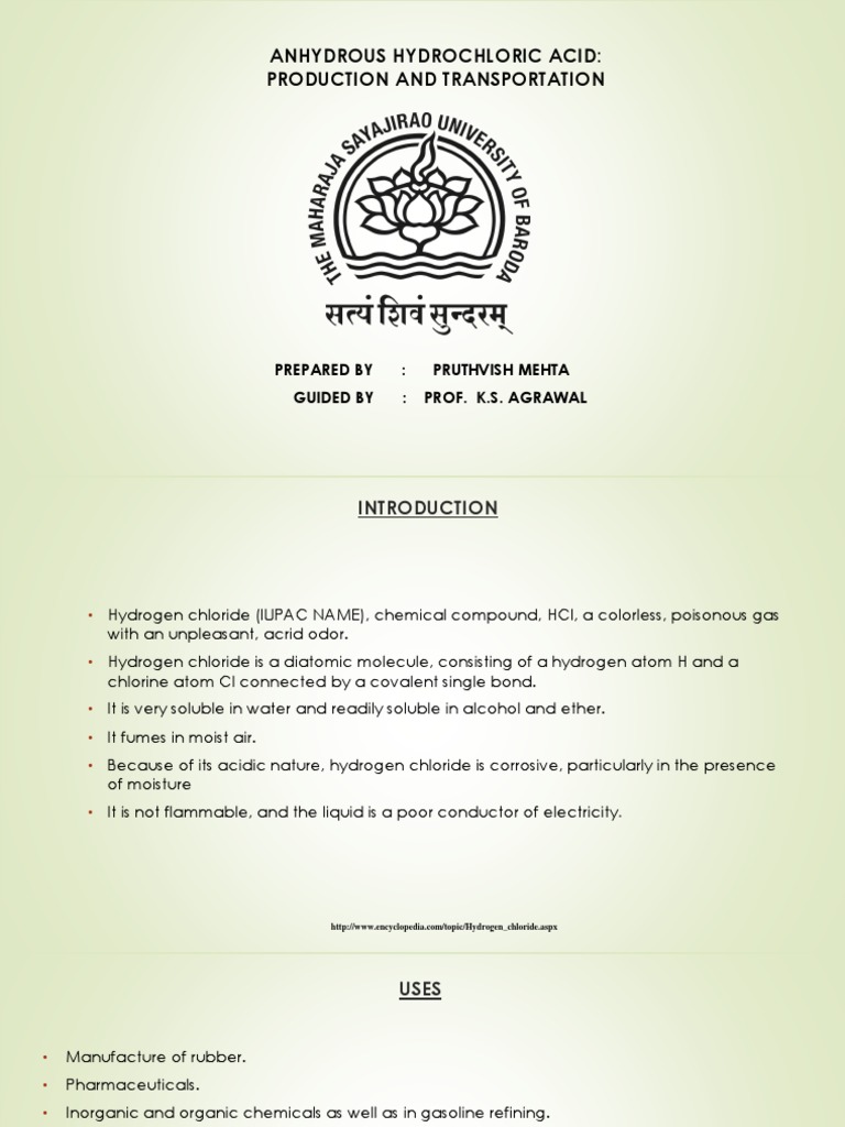Anhydrous Hydrochloric Acid Production and Transportation | PDF ...
