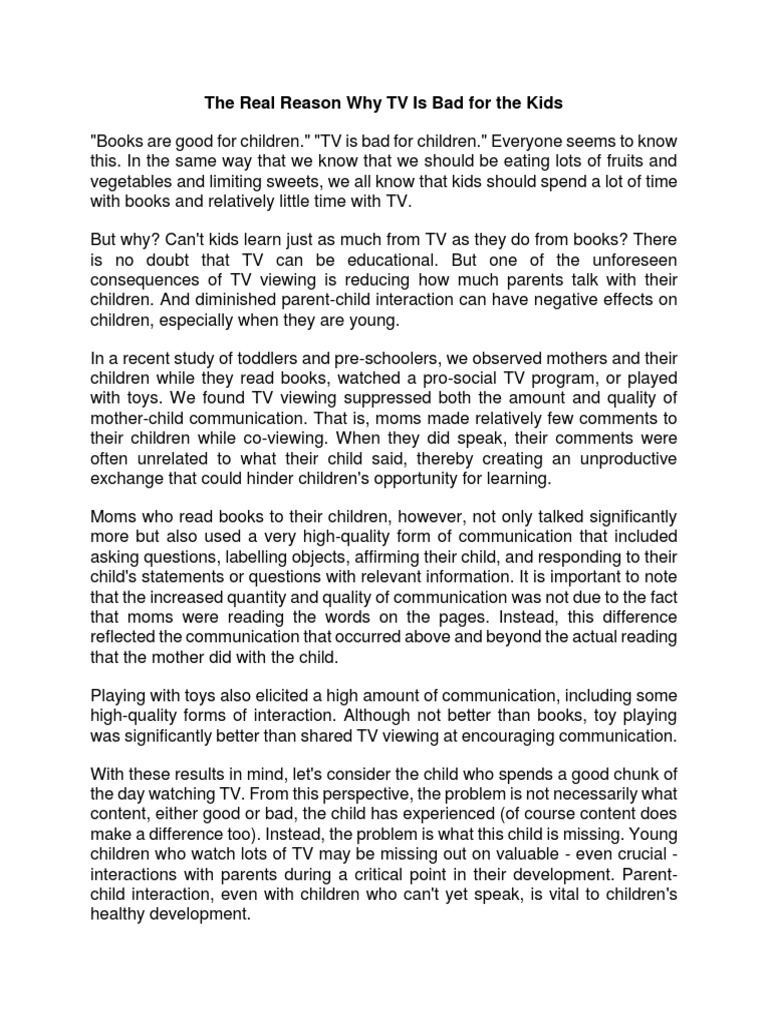 The Real Reason Why TV Is Bad For The Kids | PDF | Toys | Psychological ...