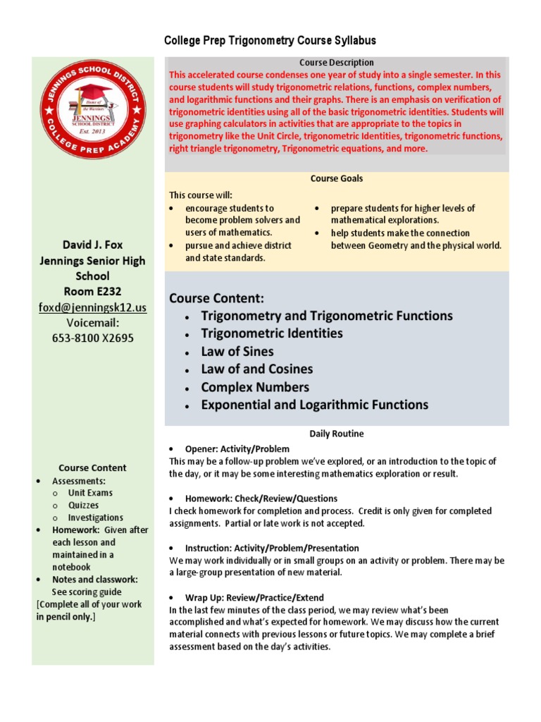 CP Trigonometry Syllabus | PDF | Trigonometric Functions | Trigonometry