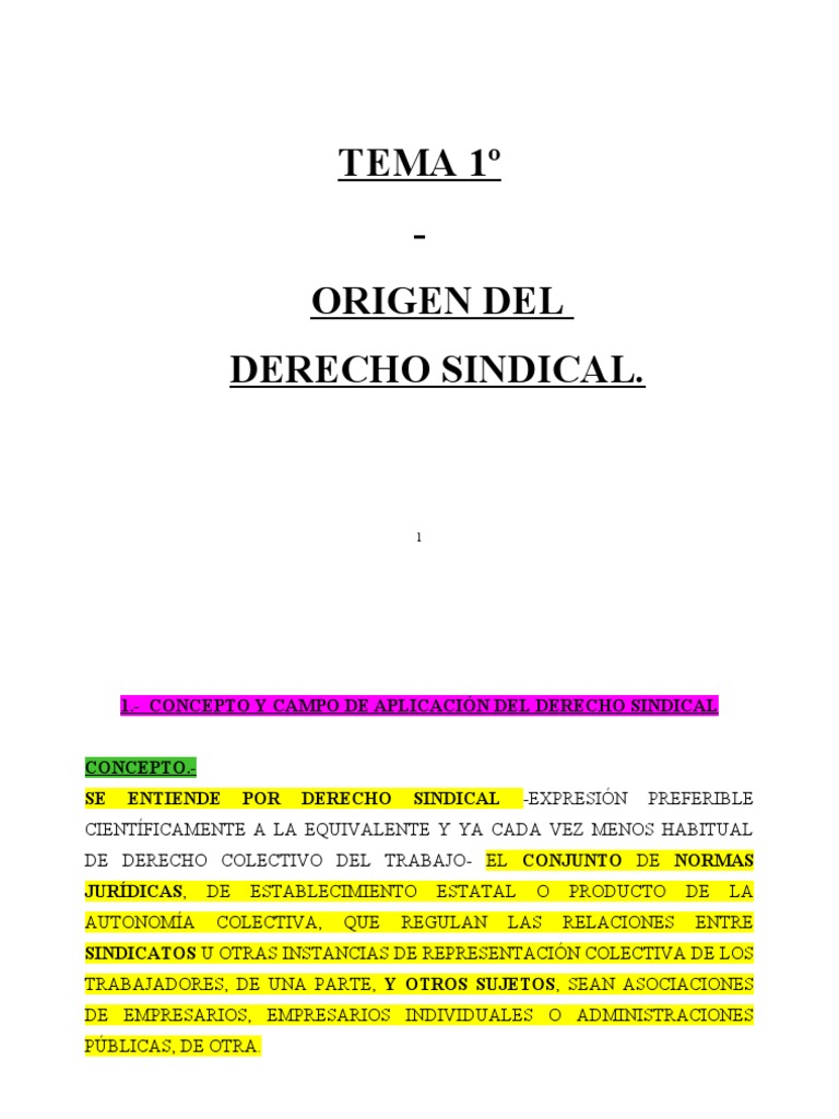 TEMA 1 Derecho Sindical | PDF | Sindicato | Derecho laboral