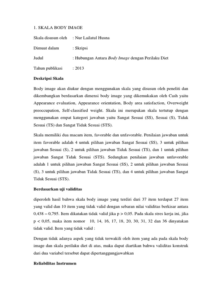 Skala Body Image dan Reliabilitasnya | PDF