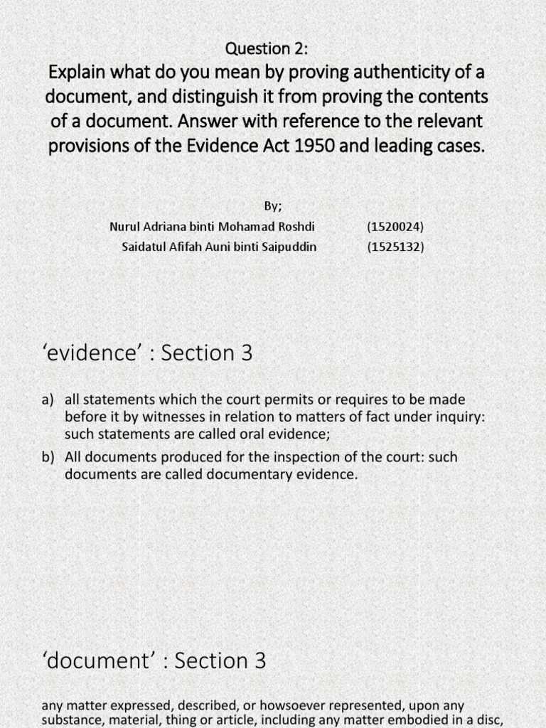 Proving Document Authenticity in Law | PDF | Relevance (Law) | Evidence ...
