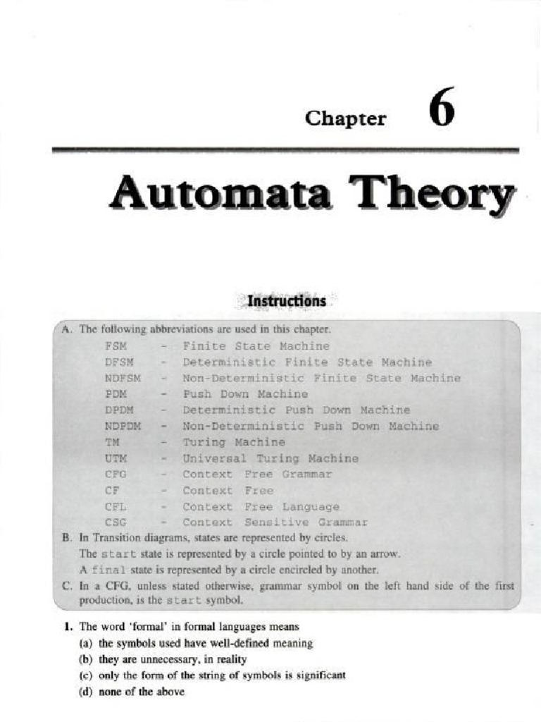 Automata Theory MCQS PDF | PDF