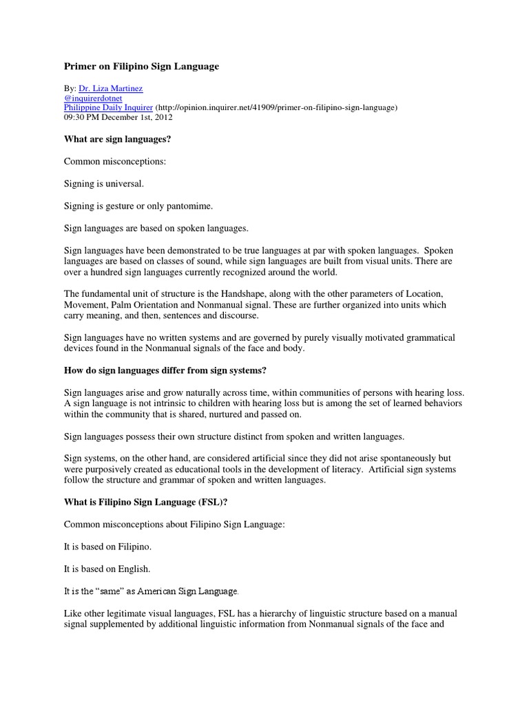 05 - Primer On Filipino Sign Language FSL | PDF | Sign Language ...
