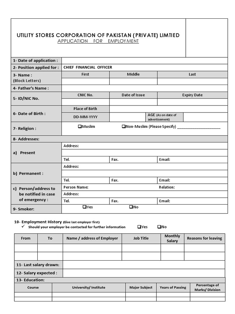 Job Application Form (CFO) | Download Free PDF | Employment | Social ...