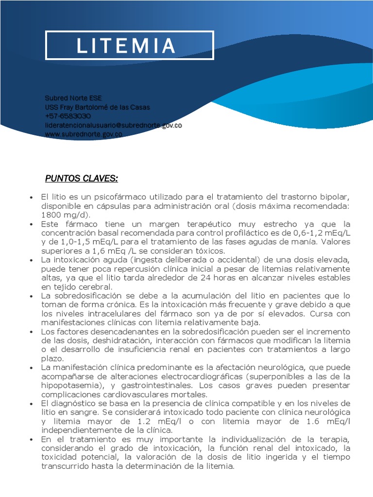 Intoxicación por Litio: Diagnóstico y Tratamiento | PDF | Sodio | Drogas