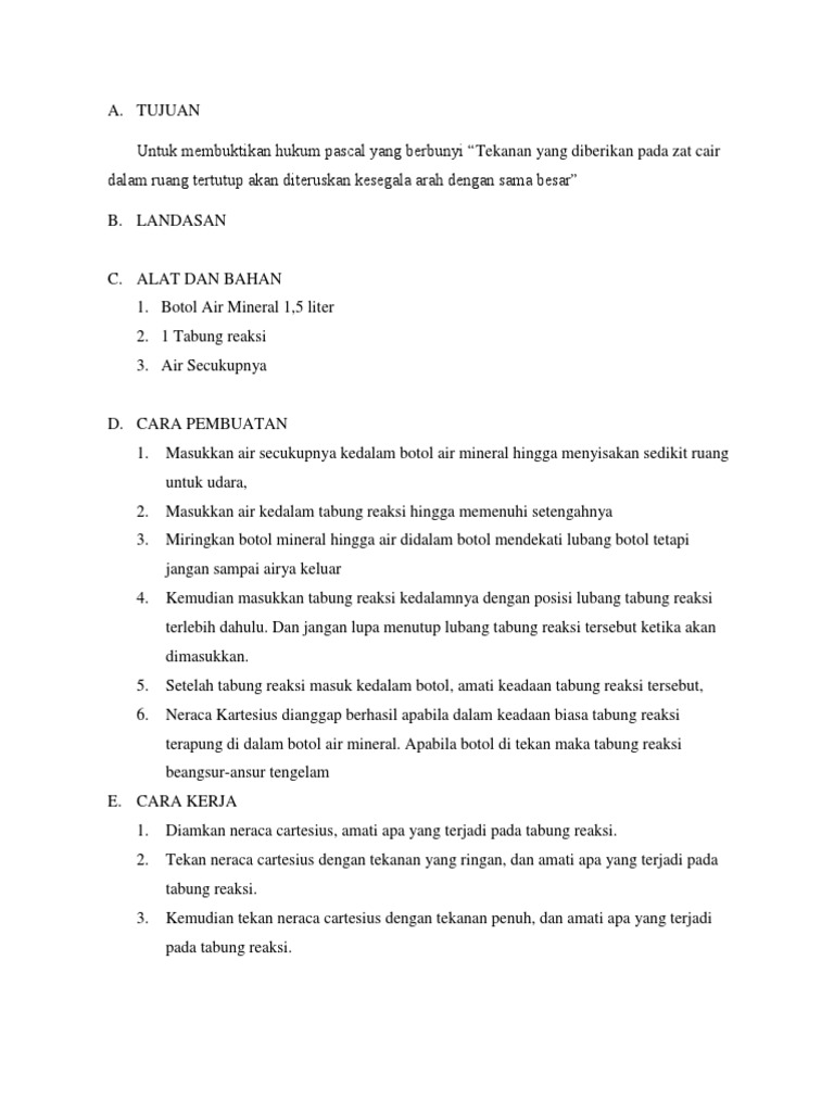 Pembuktian Hukum Pascal dengan Neraca Kartesius | PDF | Ilmu Sosial ...