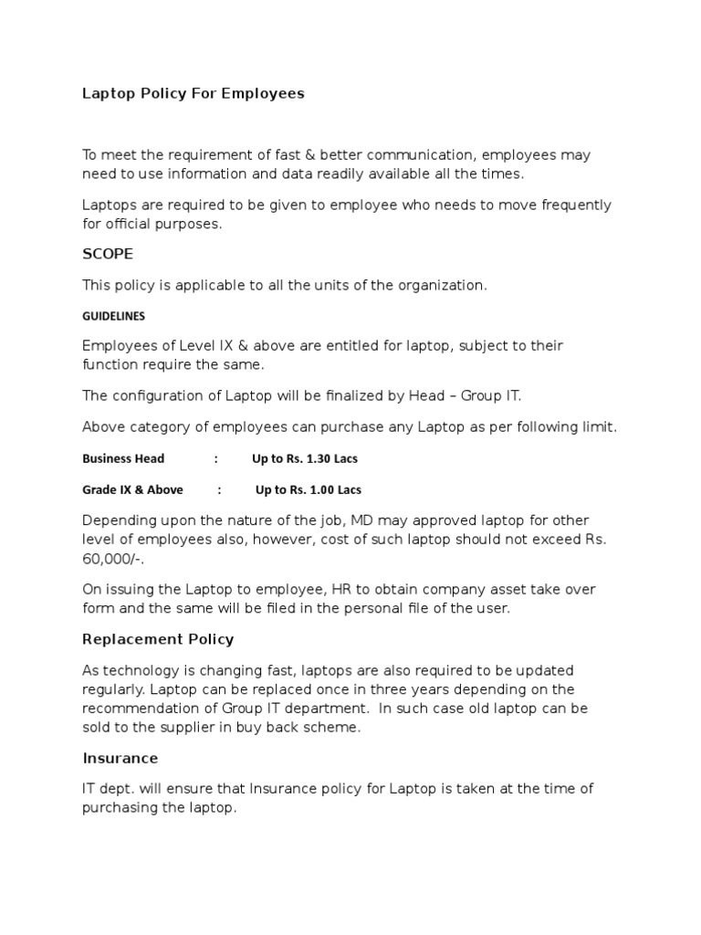 Laptop Policy | PDF