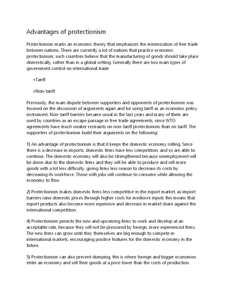 Advantages and Disadvantages of Protectionism | PDF | Protectionism ...