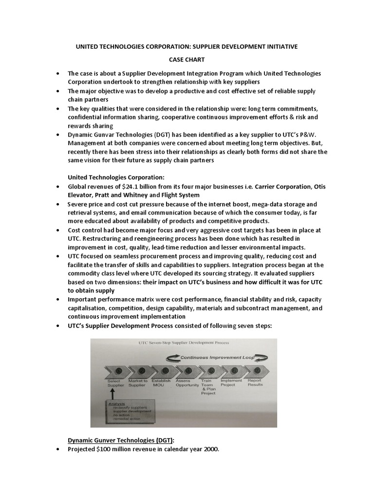 Utc Case Summary | PDF | Procurement | Supply Chain