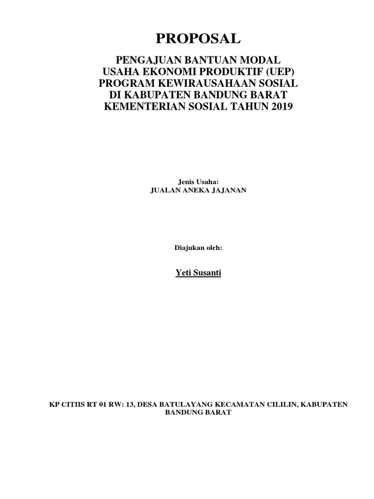 Proposal Bantuan Modal Usaha UEP | PDF | Pengelolaan Keuangan & Uang