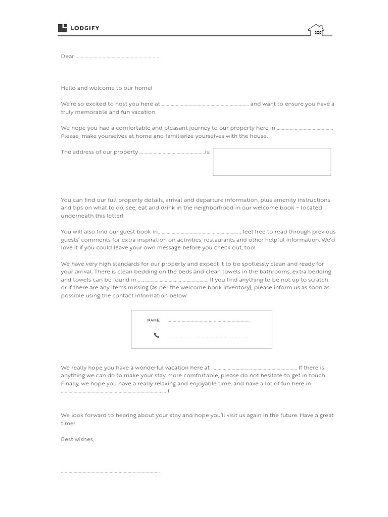 Vacation Rental Welcome Letter Template PDF | PDF