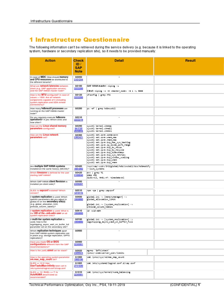 Infrastructure Questionnaire Checklist | PDF | Sap Se | Computer Network