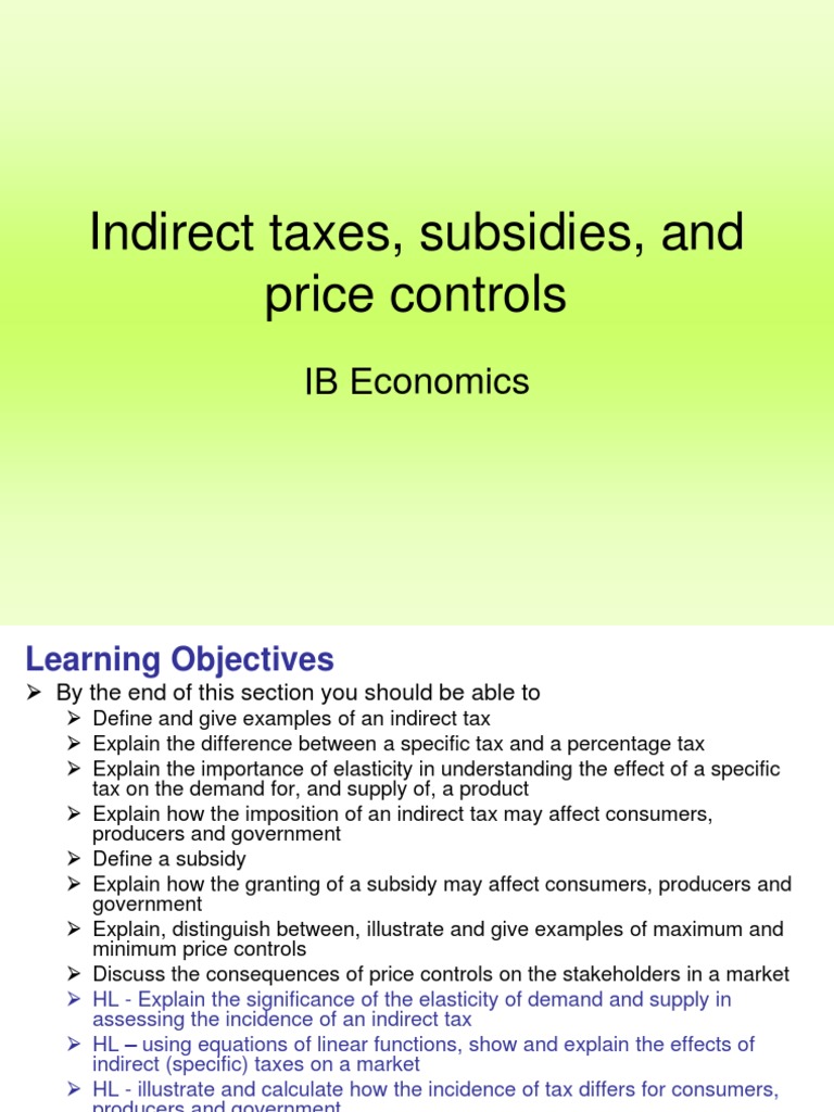 Indirect Taxes Subsidy and Price Control | PDF | Price Elasticity Of ...