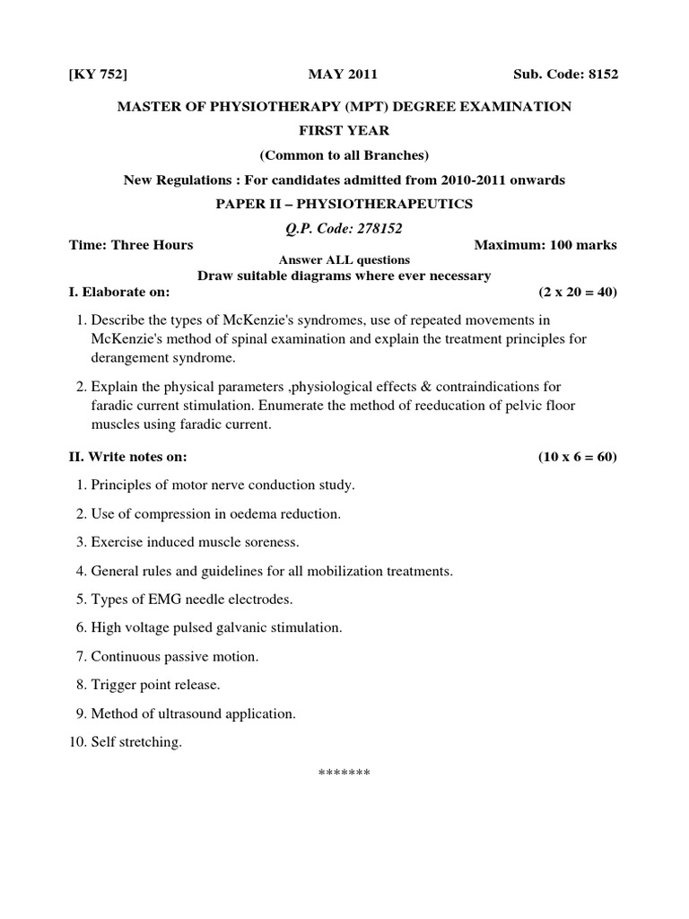 MPT Question | PDF | Physical Therapy | Electromyography