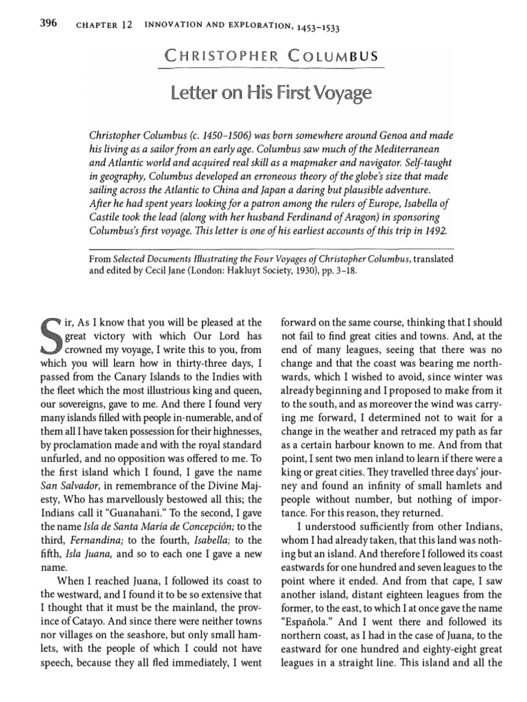 Christopher Columbus's Account of His First Voyage to the Americas in ...