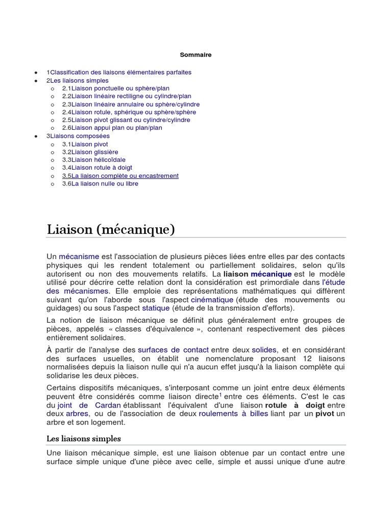 Types de liaisons mécaniques expliqués | PDF | Cinématique | Ingénierie ...