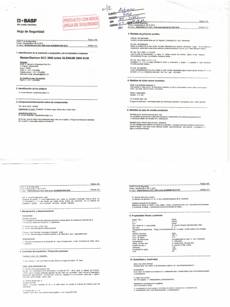 002 MSDS Master Glenium SCC 3800 | PDF