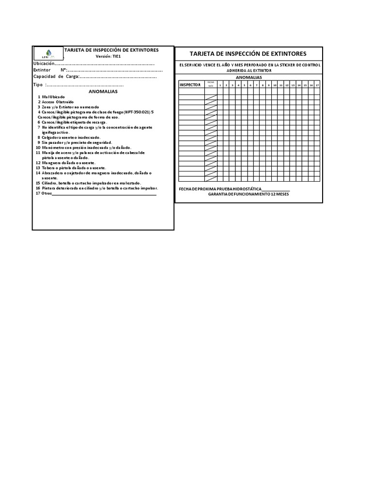 Tarjeta de Inspeccion de Extintores | PDF