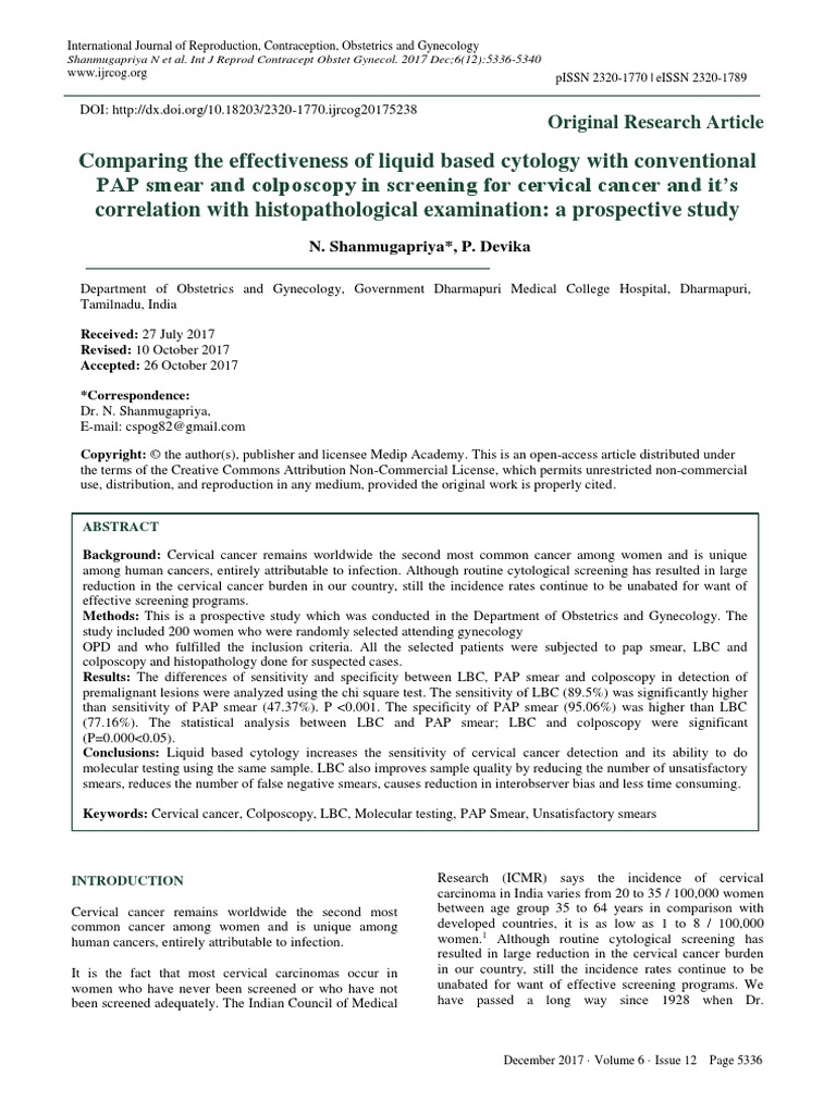 Comparing The Effectiveness of Liquid Based Cytology With Conventional PAP Smear | PDF ...