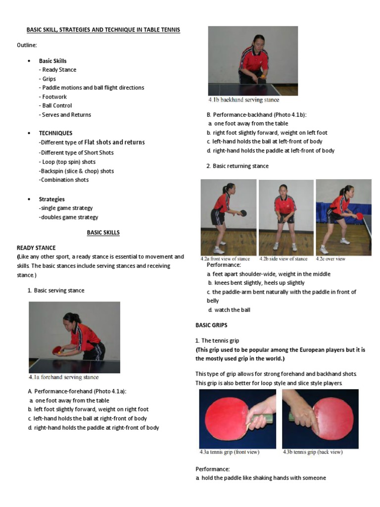 BASIC SKILLS AND TECHNIQUES FOR TABLE TENNIS | PDF | Table Tennis ...