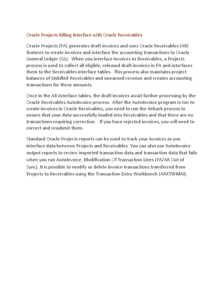 Oracle Project Billing | PDF | Finance & Money Management