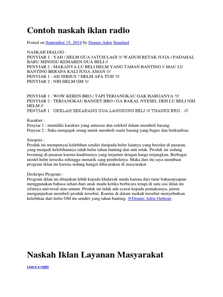 Contoh Naskah Iklan Radio dan Layanan | PDF | Ilmu Sosial ...