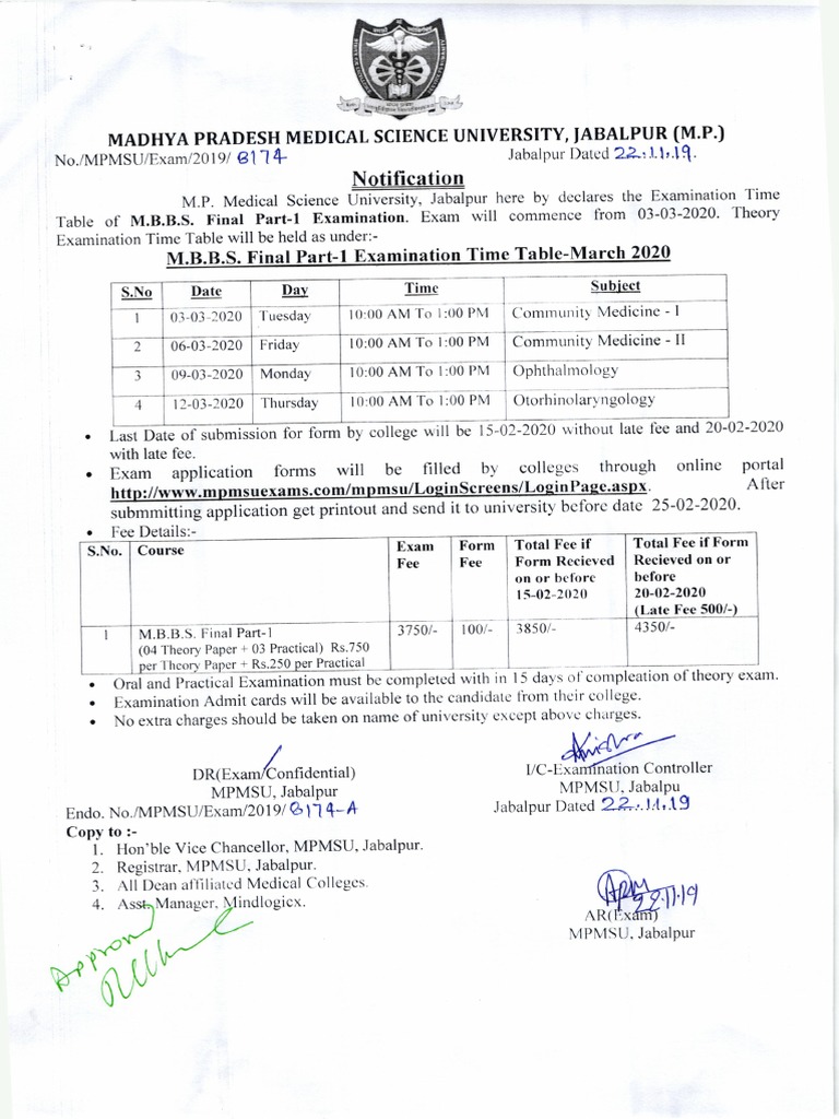 MBBS Final Part-1 Time Table PDF | PDF | Medical Education | Science ...