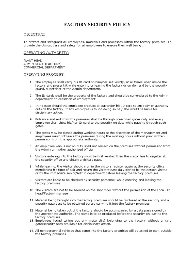 Factory Security Policy PDF | PDF | Social Institutions | Social Science