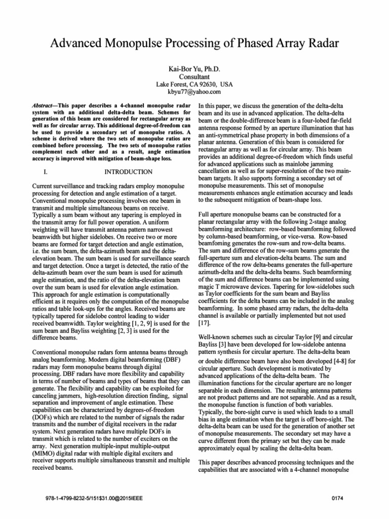 Advanced Monopulse Processing of Phased Array | PDF | Radar | Radio Technology