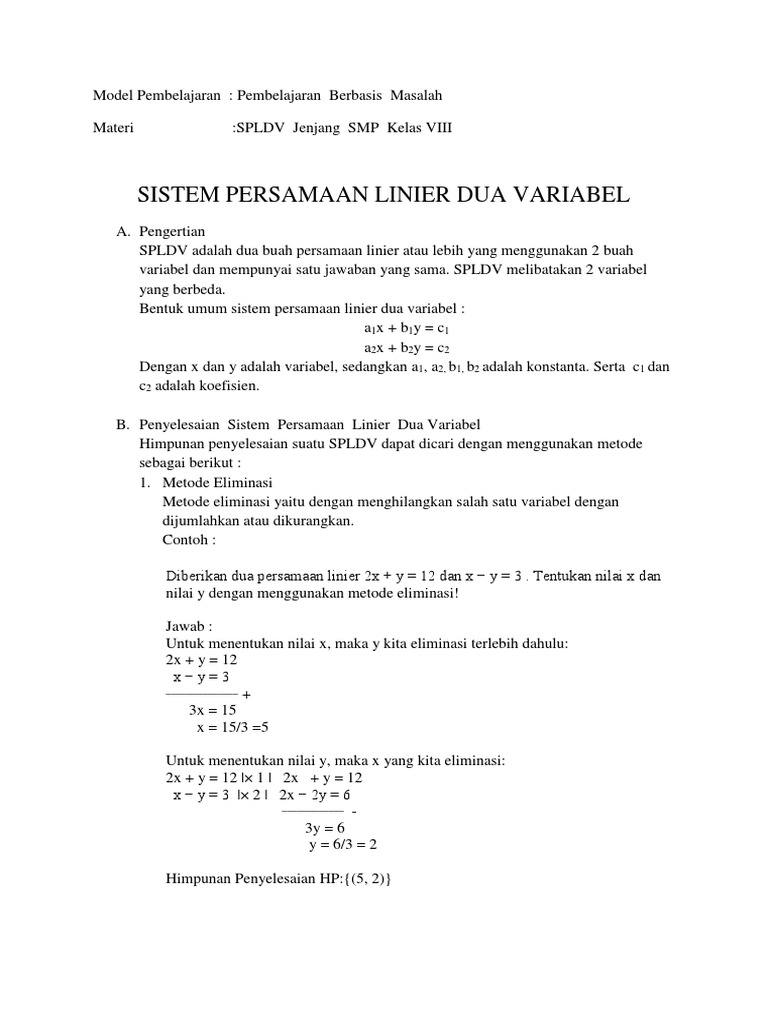 Materi SPLDV | PDF