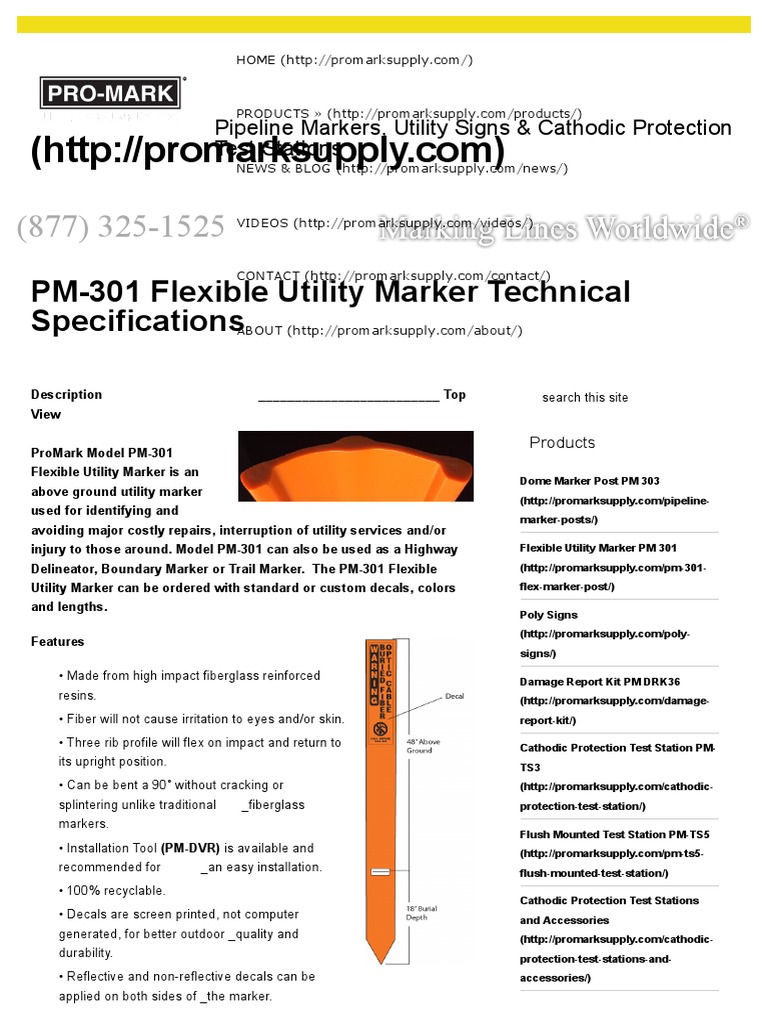 PM-301 Flexible Utility Marker Specs | PDF | Fiberglass | Materials