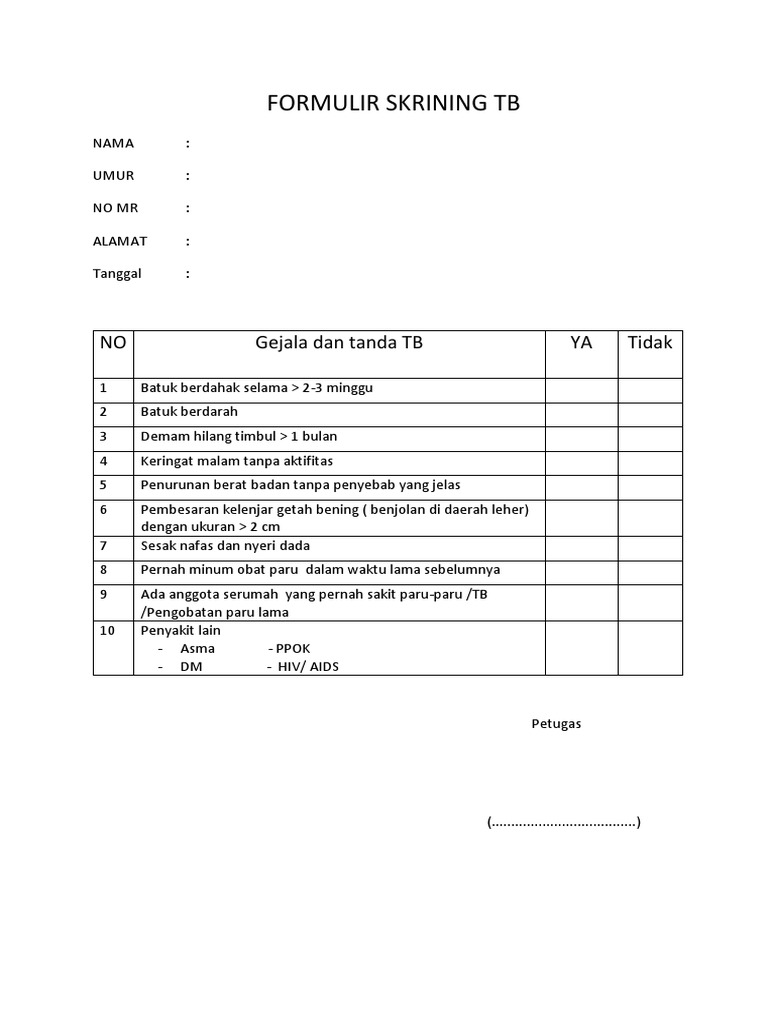 Formulir Skrining Tb. Contoh | PDF