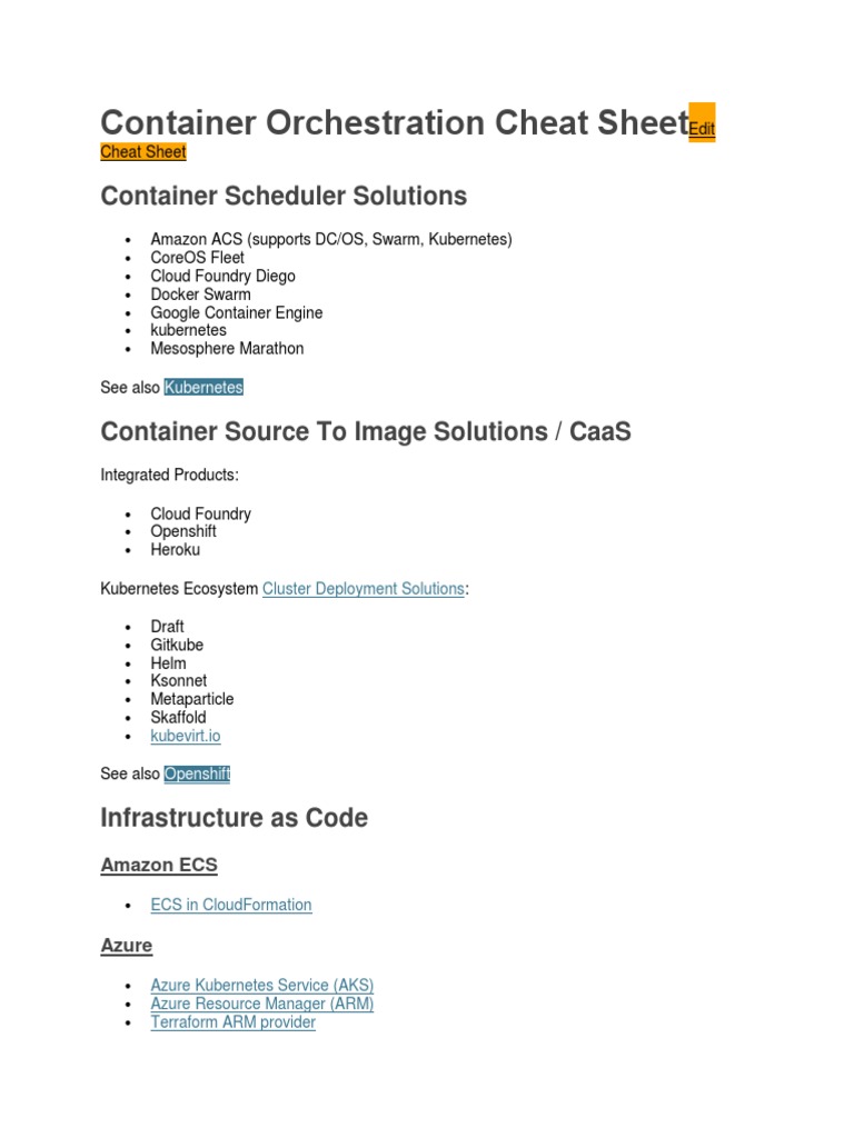 Container Orchestration Cheat SheetEdit Cheat Sheet | PDF | Distributed ...