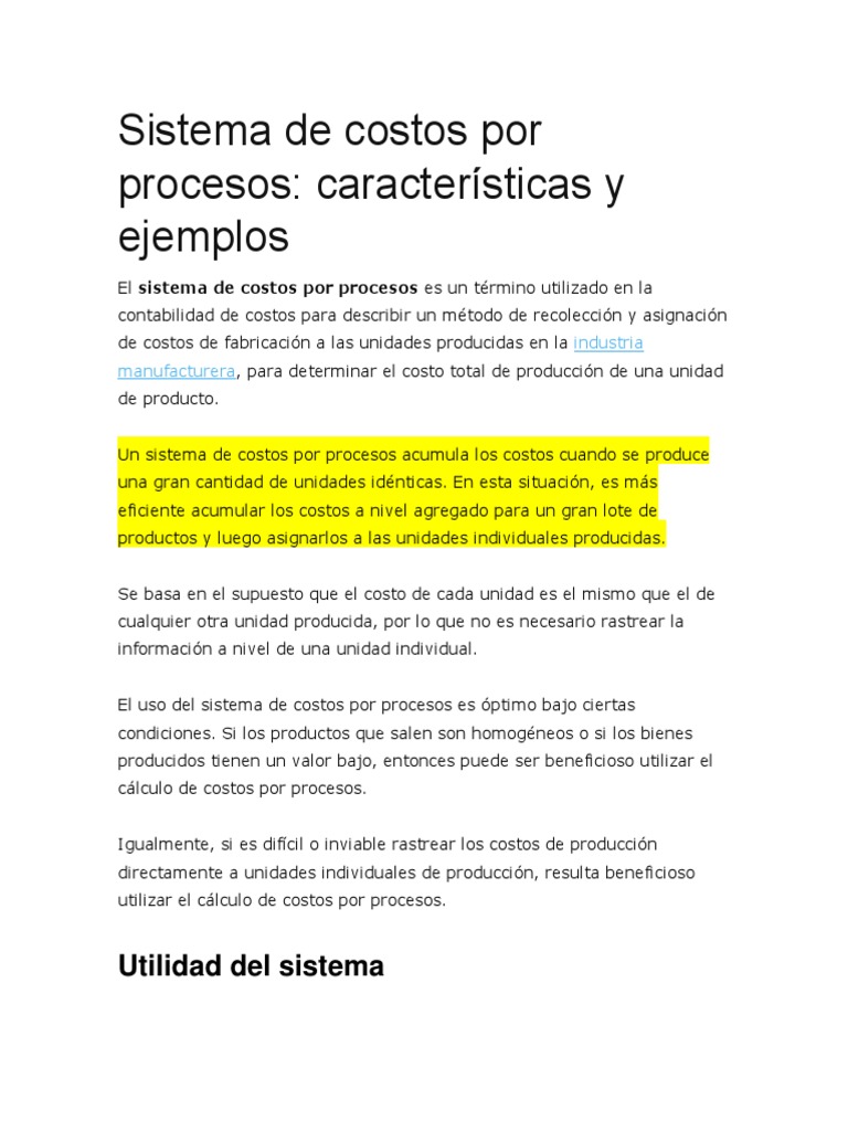 Sistema de Costos Por Procesos | PDF | Costo | Contabilidad