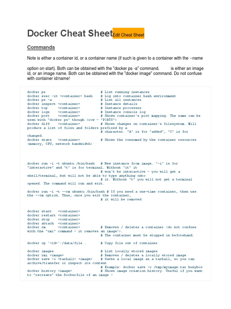 Docker Cheat Sheet | PDF | Command Line Interface | Computer File