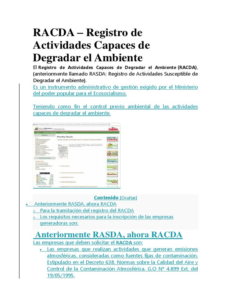 RACDA | PDF | Evaluación de impacto ambiental | Residuos
