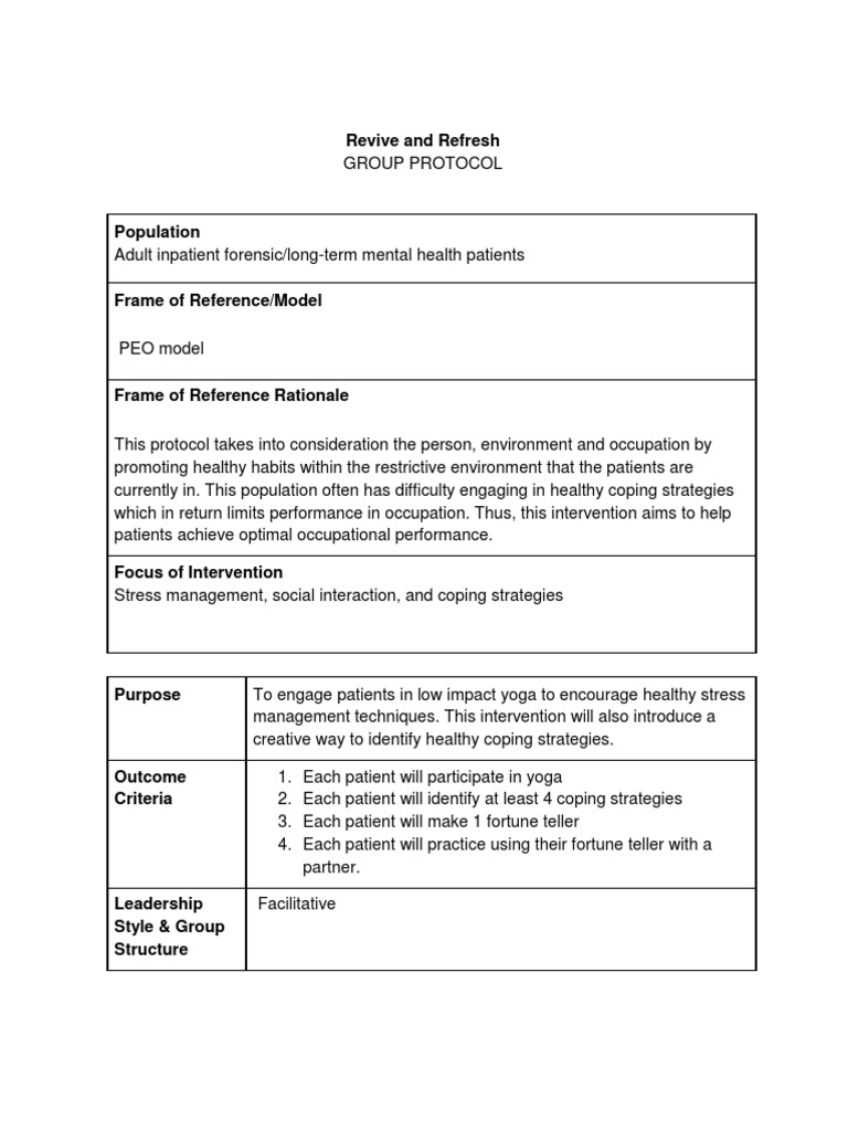 Group Protocol | PDF | Stress Management | Patient