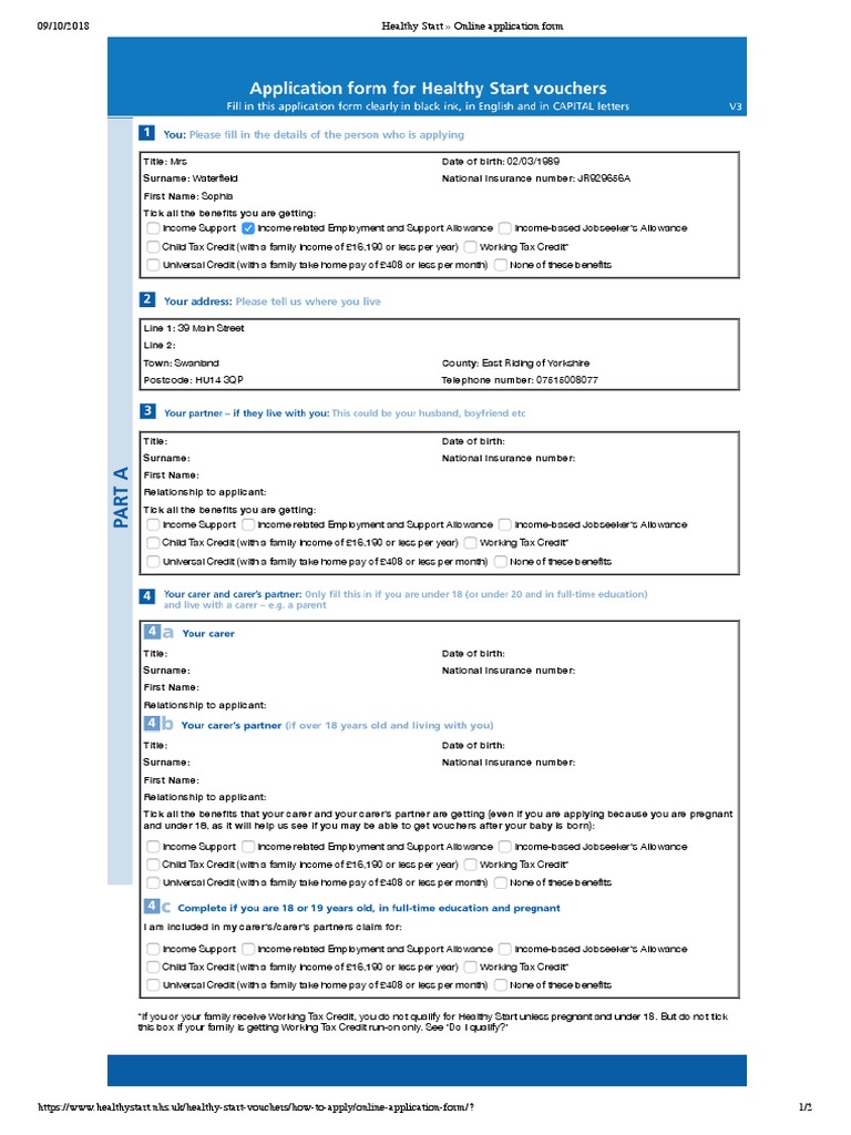 Healthy Start Online Application Form | PDF | Tax Credit | Public Finance