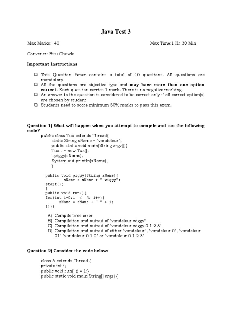 Java Test 7 Aug 2k9 Download Free Pdf C Programming Language 4132