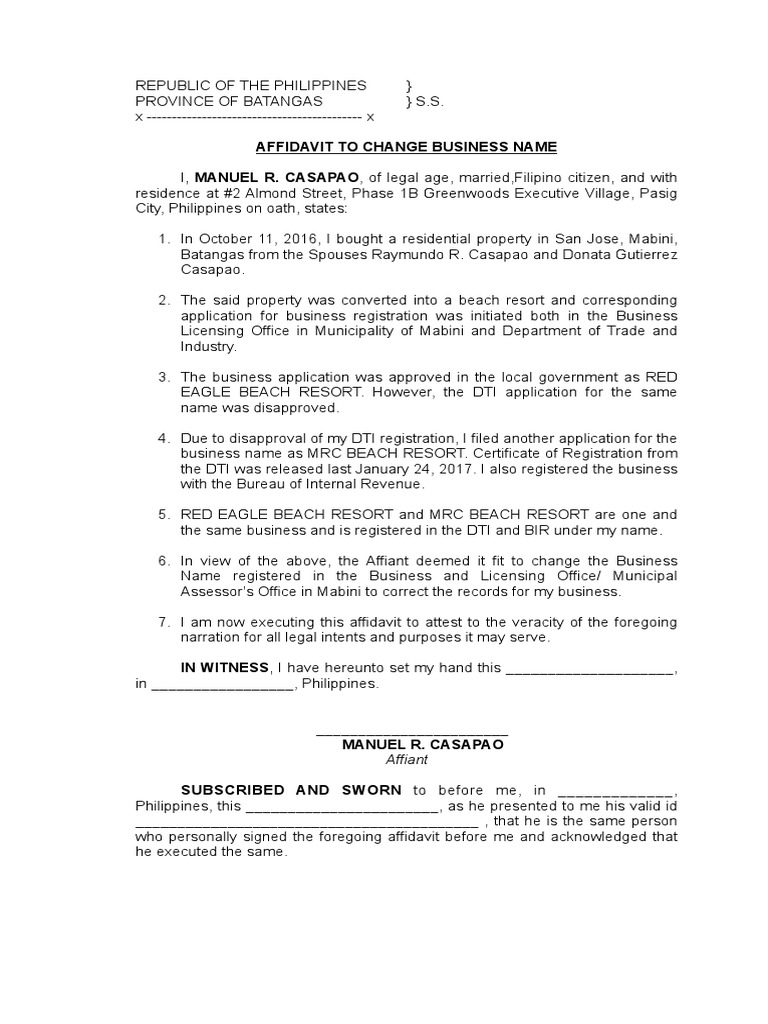 Affidavit of Change Address | PDF